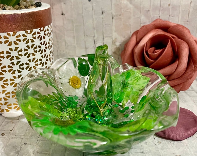 Handmade Ceramic Ring Stand With Jewellry Plate Green and Light Blue ...