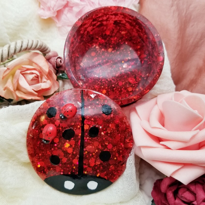 Ladybug Jewelry Box Resin Gifts Red Glitter Round Box - Etsy