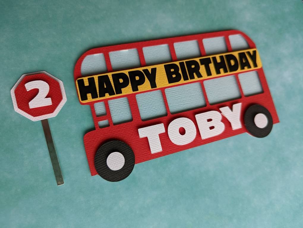 Handmade Personalised London Bus Theme Cake Topper Party Celebration ...