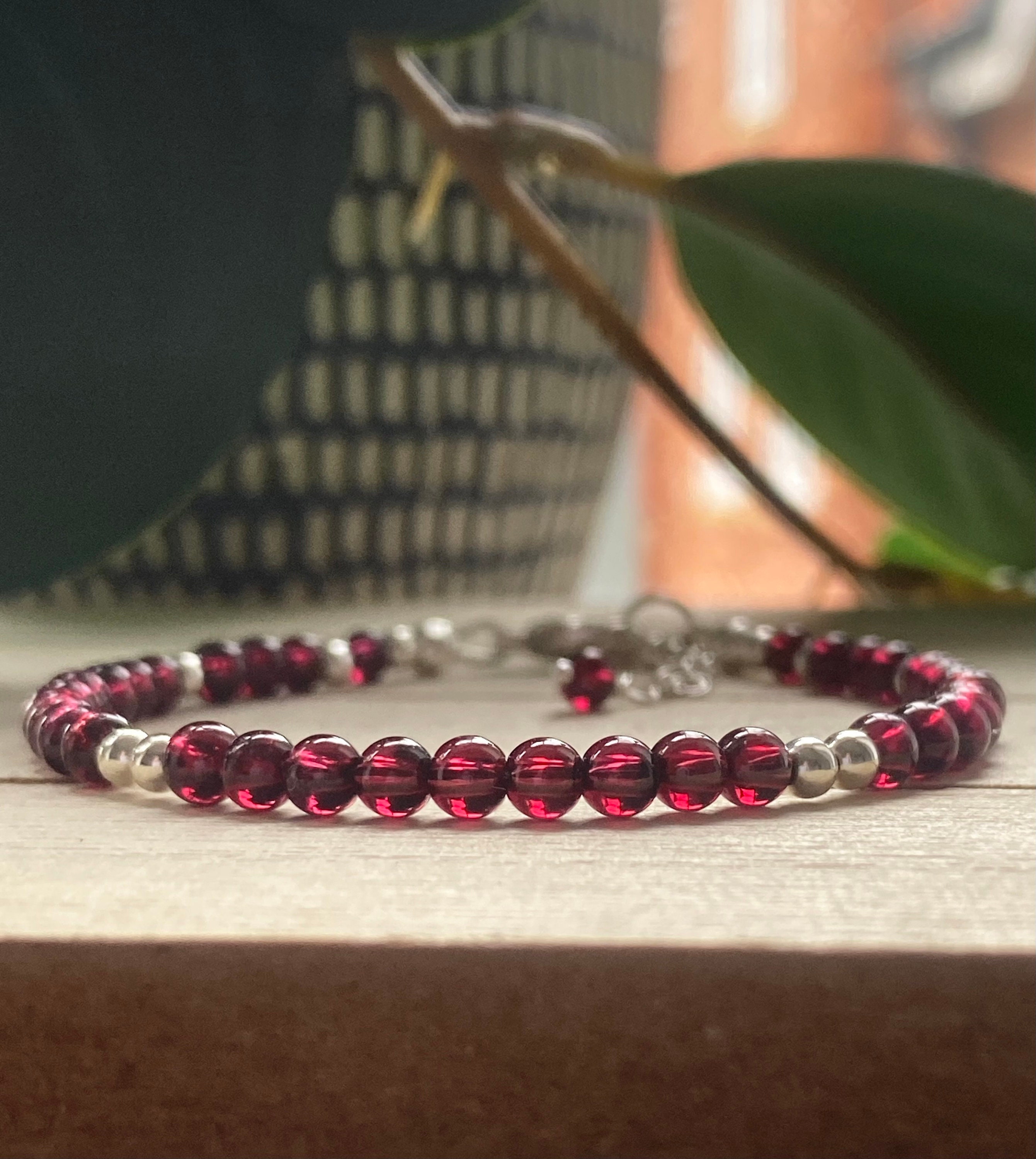 Garnet Bracelet, Garnet Gemstone Bracelet, Beaded Gemstone Bracelet ...
