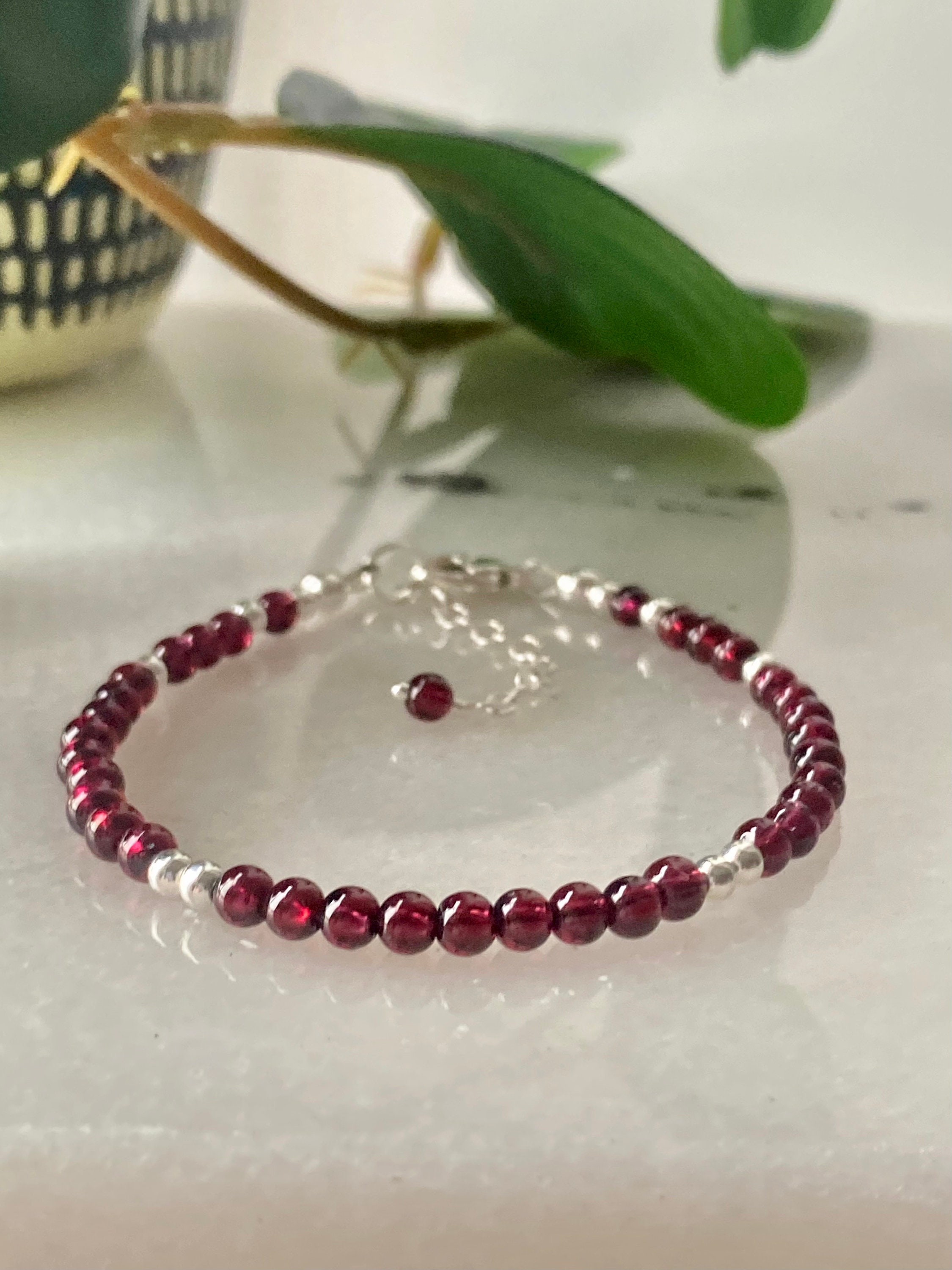 Garnet Bracelet, Garnet Gemstone Bracelet, Beaded Gemstone Bracelet ...
