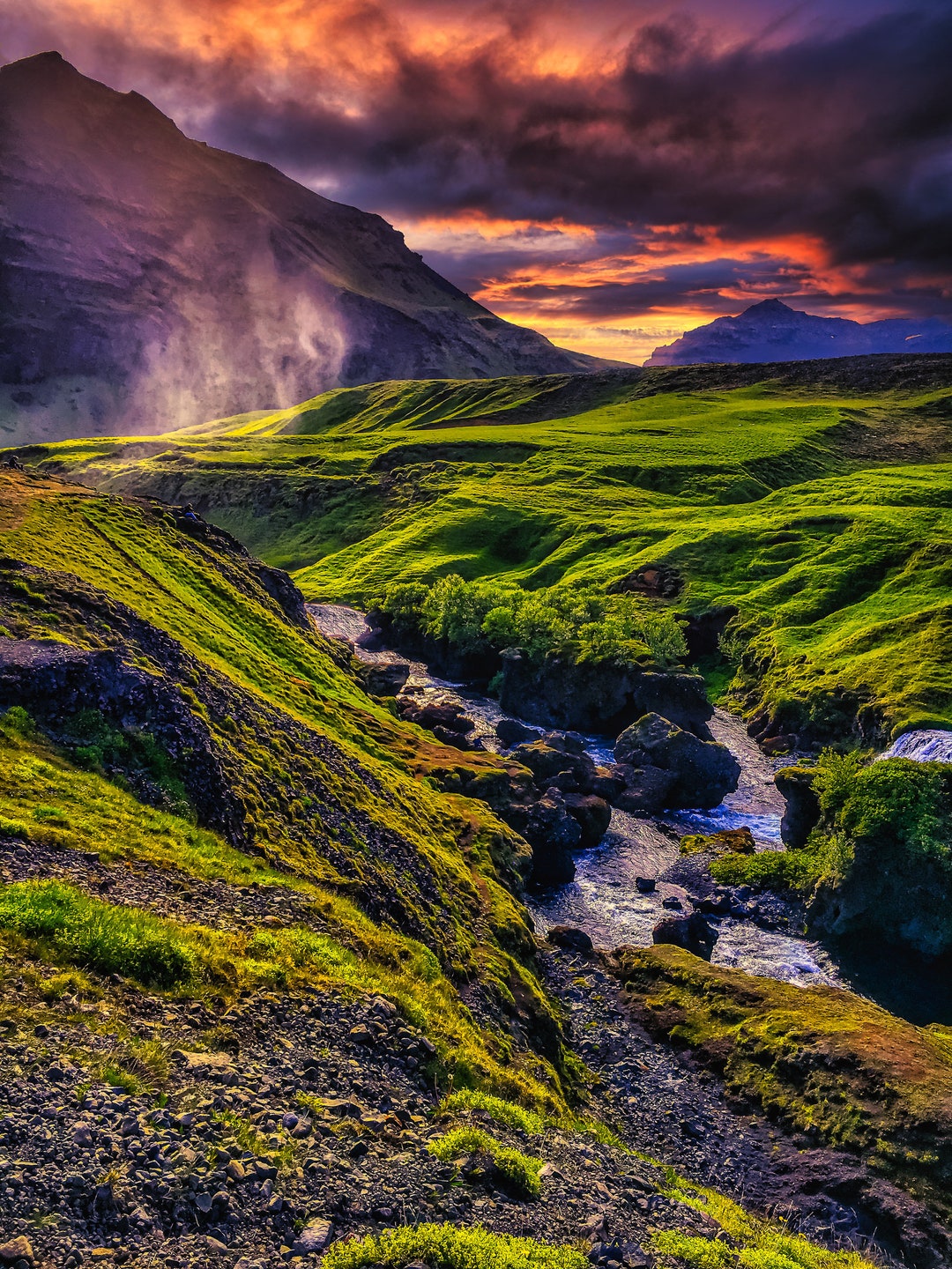Iceland Sunset River Fine Art Photography: Skogafoss Waterfall ...