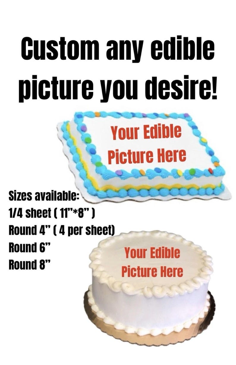 CUSTOM Your PHOTO Edible Cake Topper Cupcake Personalized A4 Sheet ...