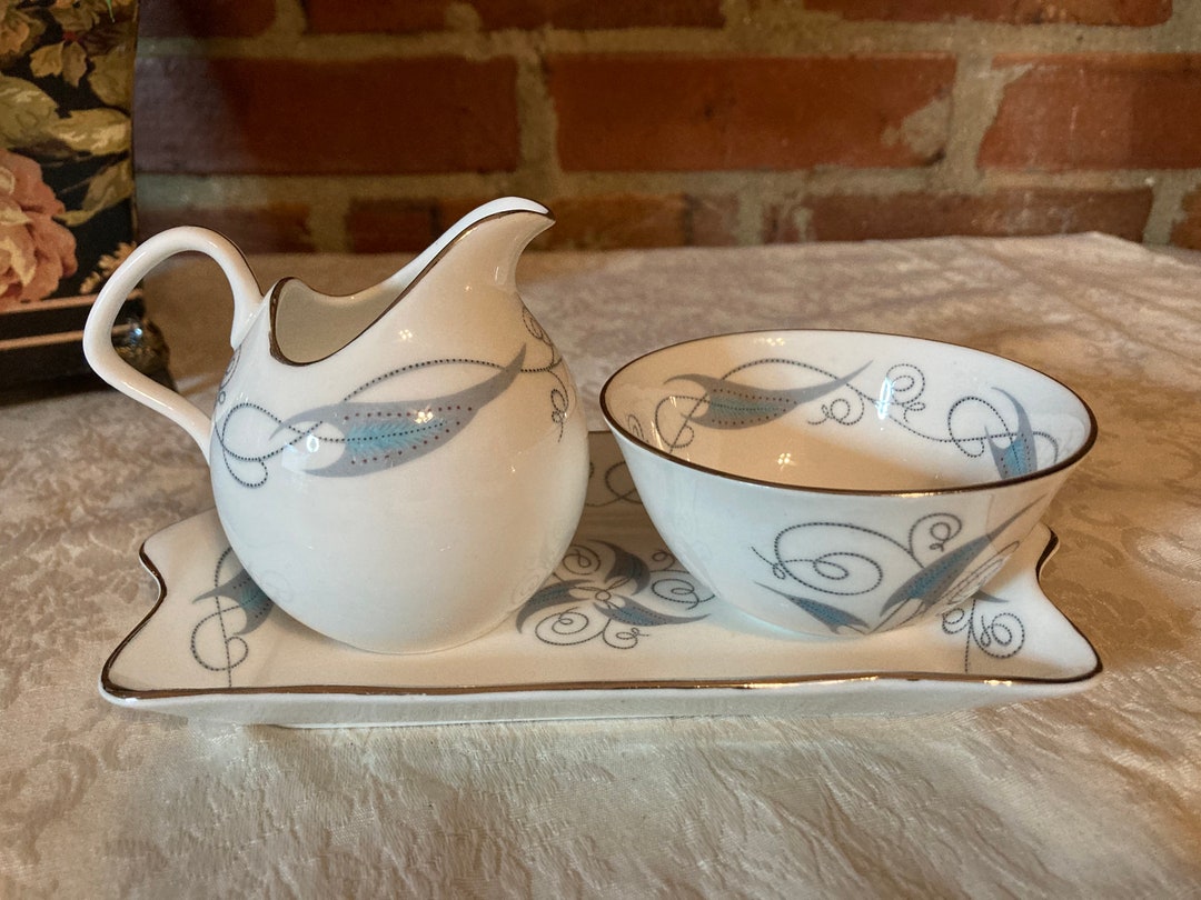 MID CENTURY Blue Silver ATOMIC E&B Foley Celeste China by Donald ...