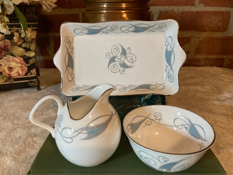 MID CENTURY Blue Silver ATOMIC E&B Foley Celeste China by Donald ...