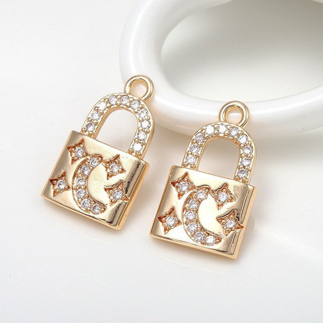 Pave Padlock Pendant/charm for Jewelry Making/ Locker Pendant/ Zc Pave ...