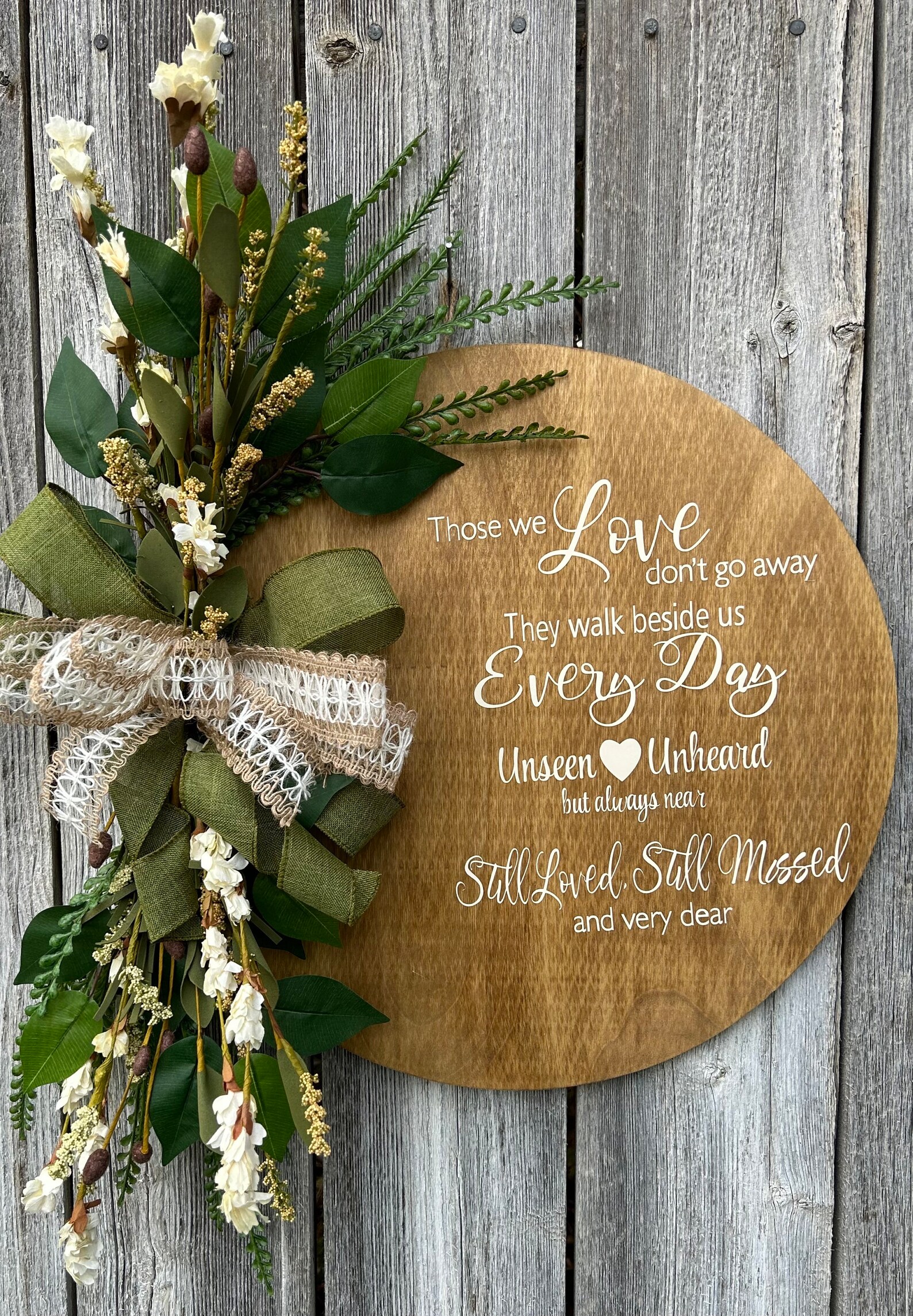 Rustic Sympathy Wreath, Memorial Door Hanger With Flowers, Bereavement ...