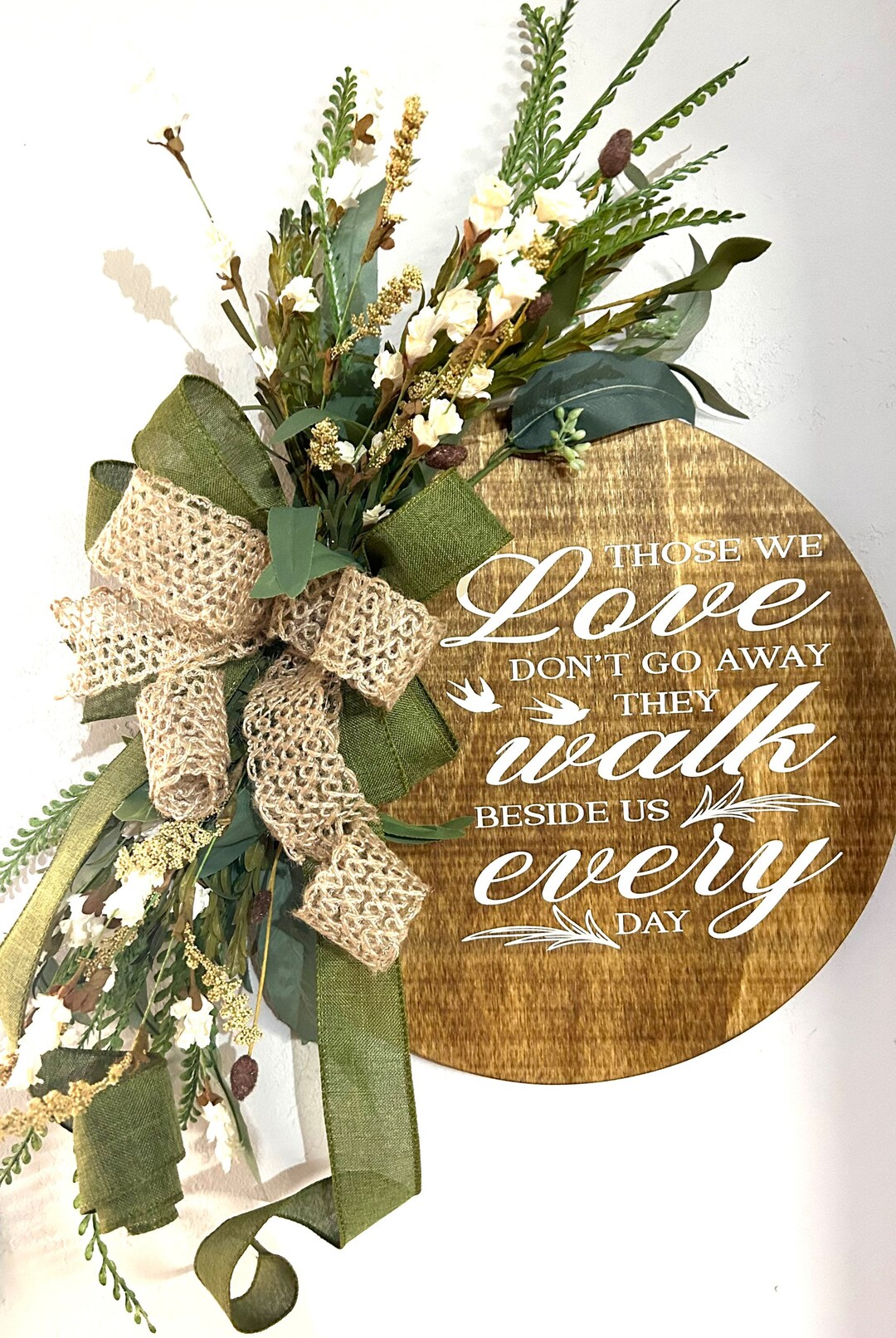 Rustic Sympathy Wreath, Memorial Door Hanger With Flowers, Bereavement ...