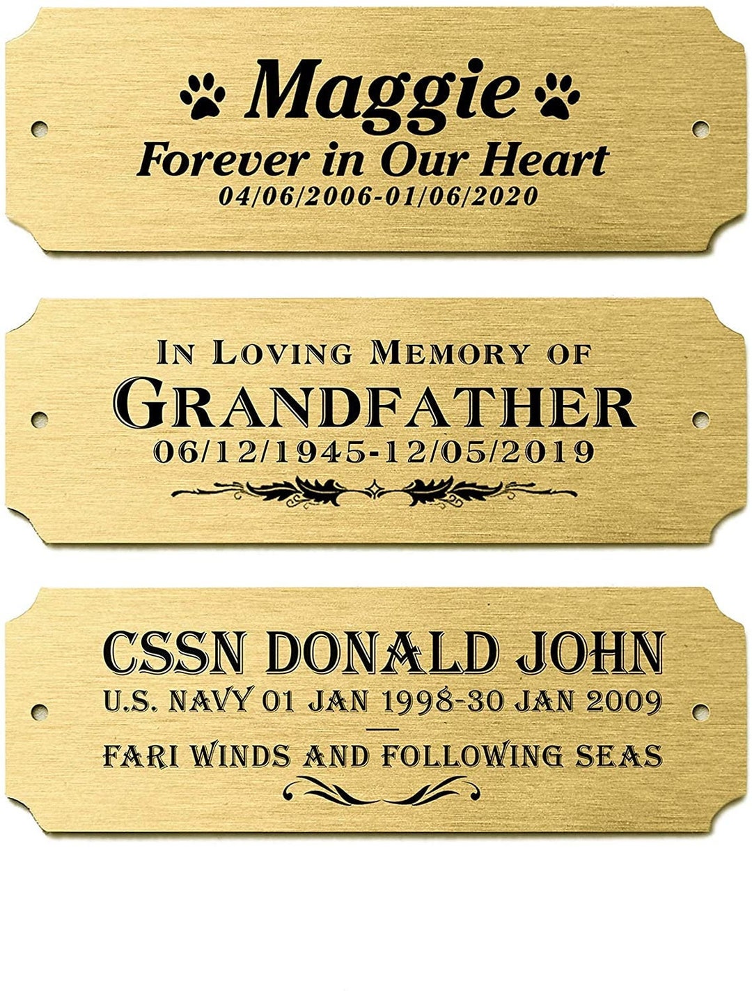 Vary Size, Personalized, Custom Engraved, Brushed Gold Solid Brass ...