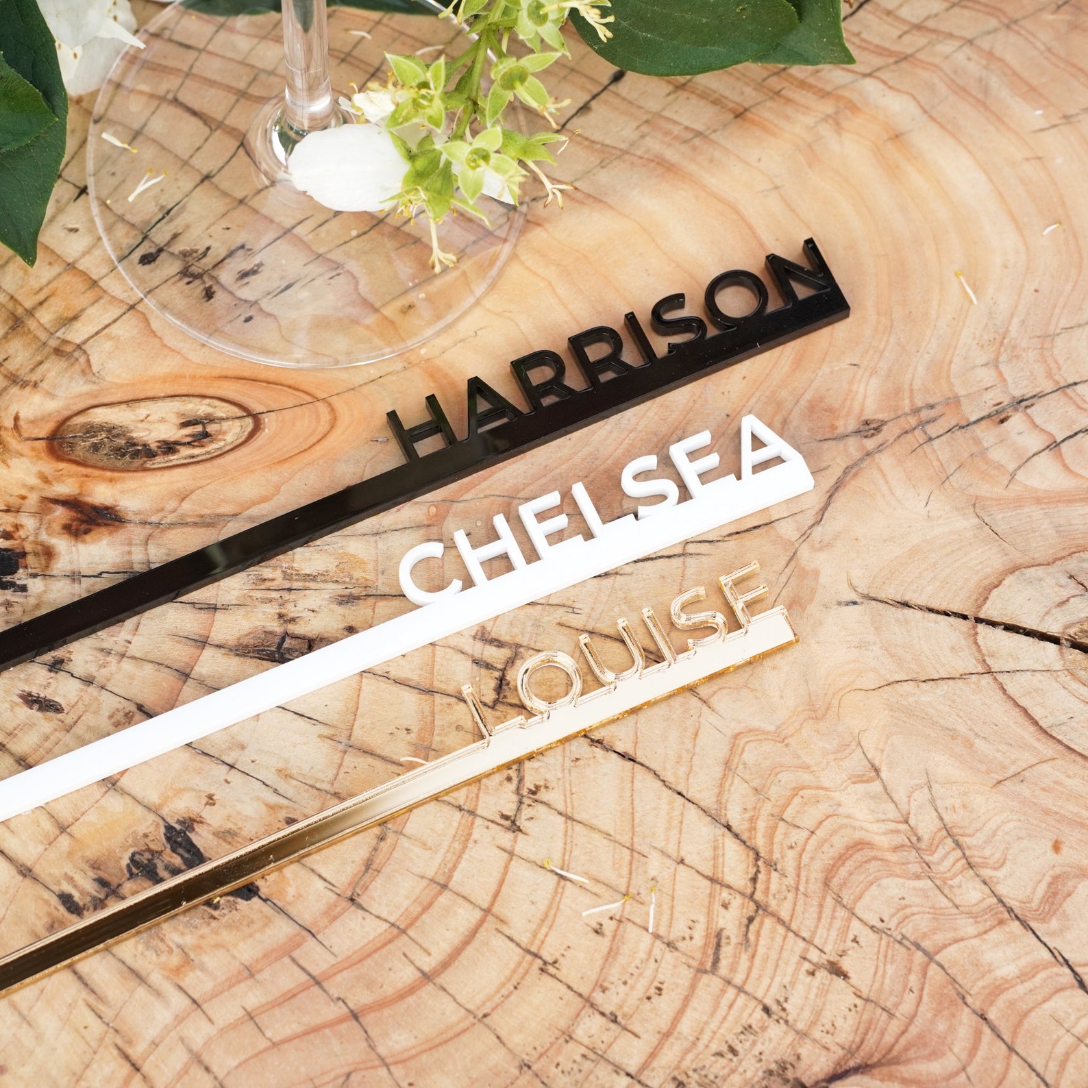 Acrylic Wedding Name Place Cards Ideas Personalised Drink Stirrers ...