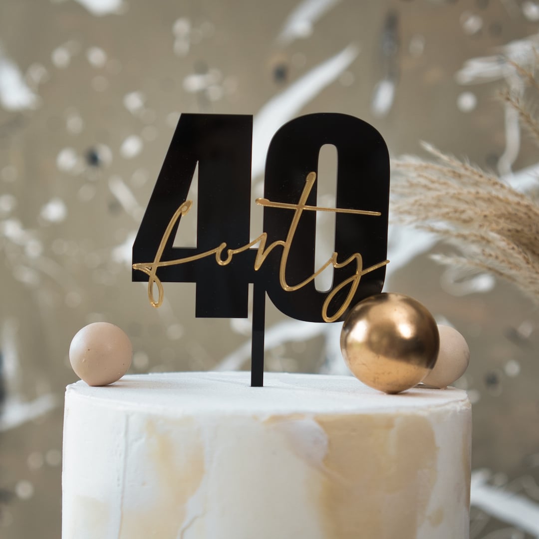 40 Cake Topper Birthday Forty Cake Topper 40th Cake Ideas Gold Happy ...