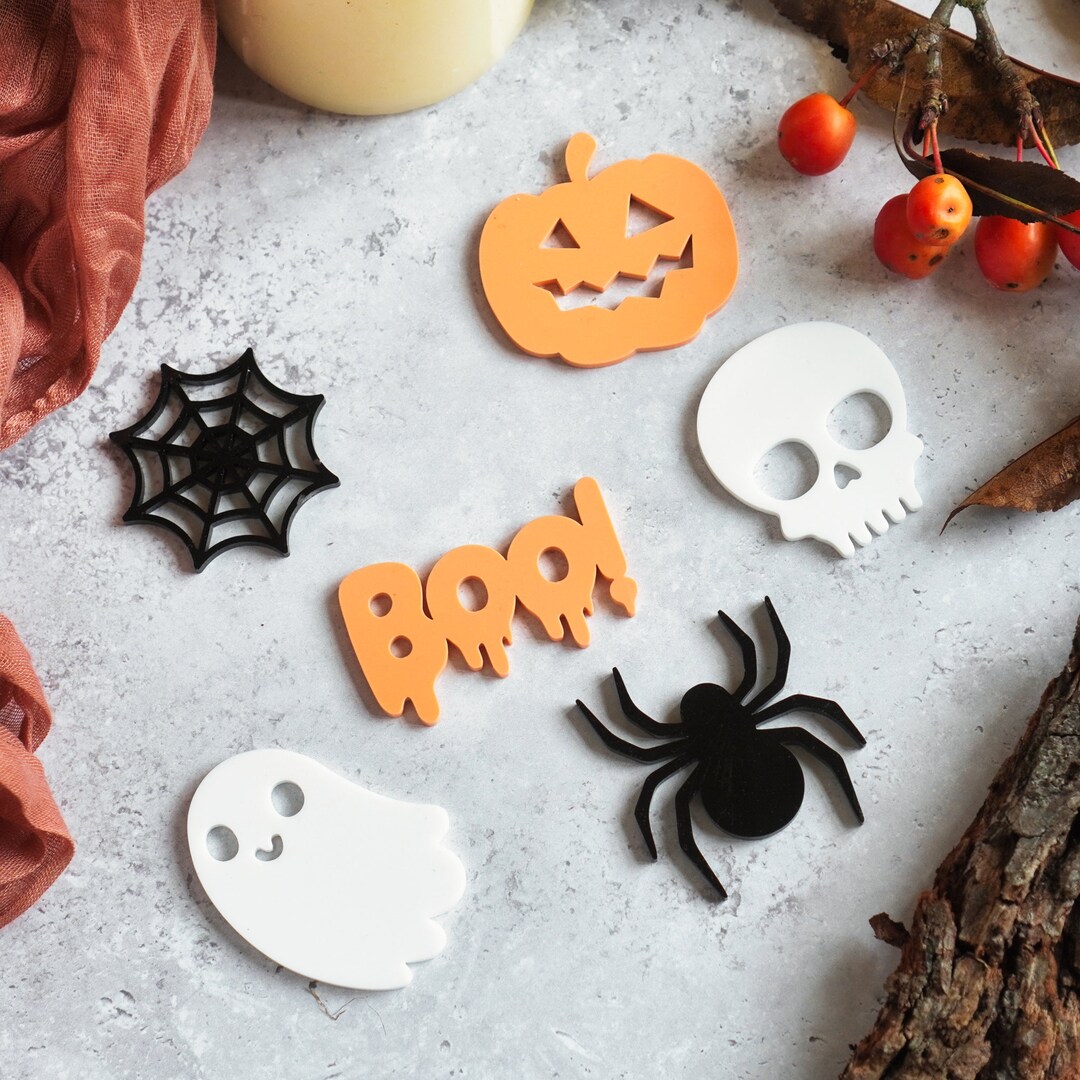 Halloween Cake Toppers Set of 6 Acrylic Cake Charm Halloween Cupcake ...