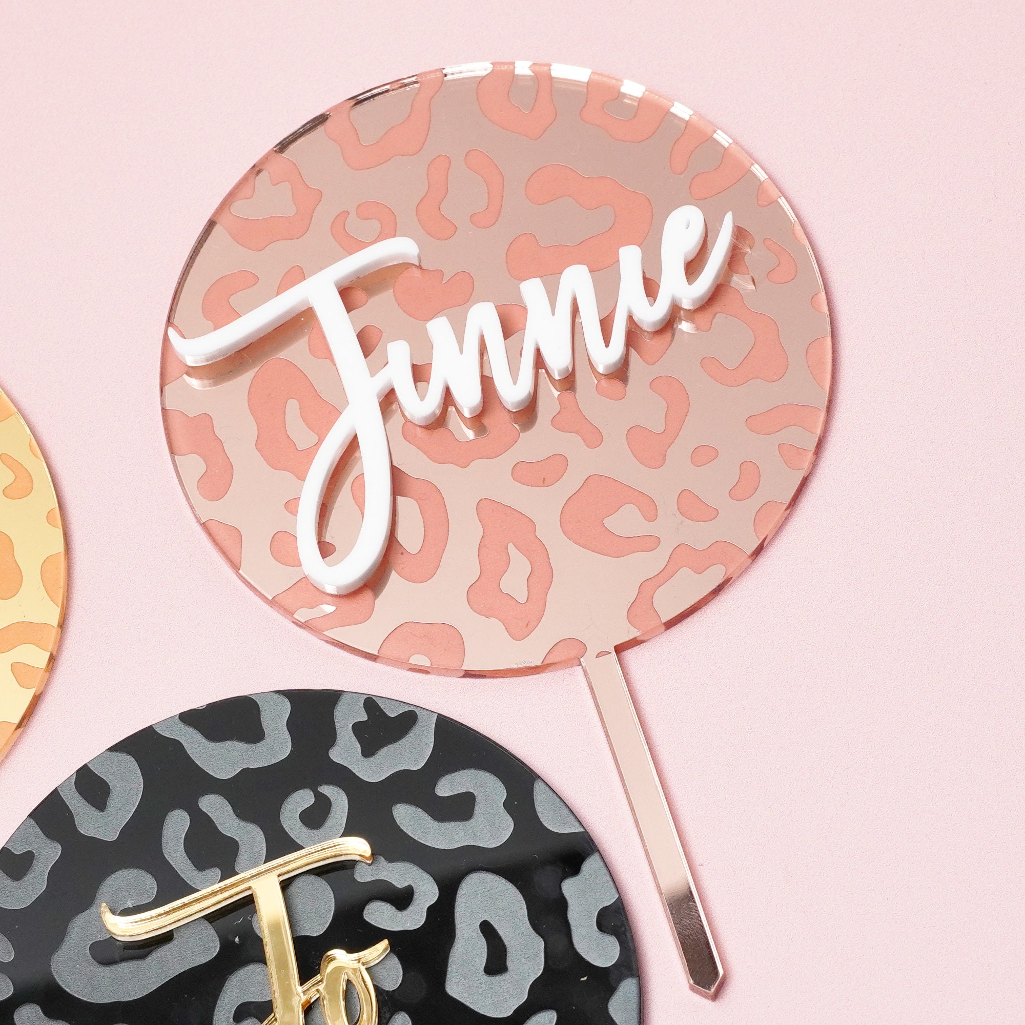 Leopard Print Cake Topper Acrylic Paddle Double Layer Name Personalised ...