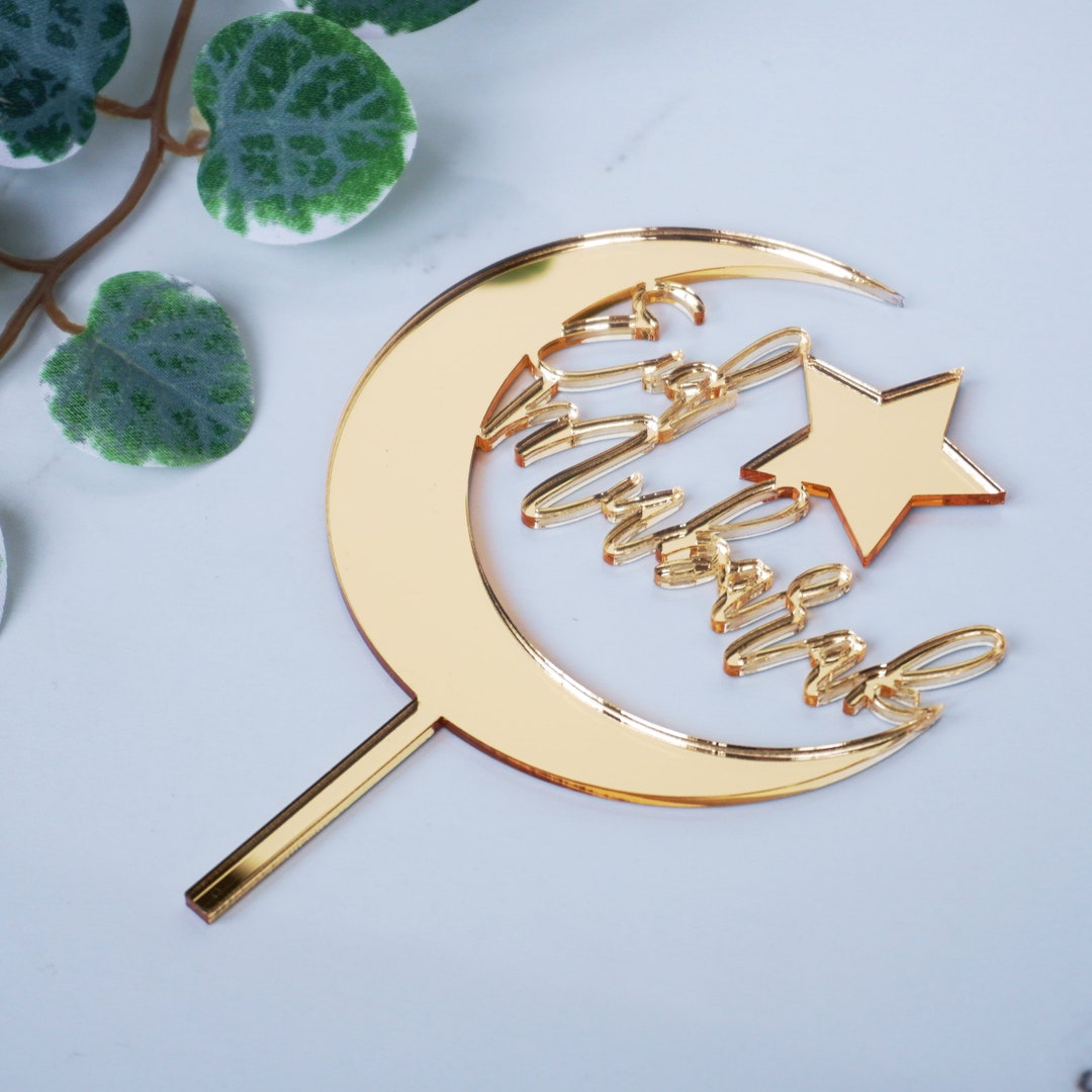 Eid Mubarak Cake Topper Gold Mirror Acrylic Eid Cake Toppers Silver ...