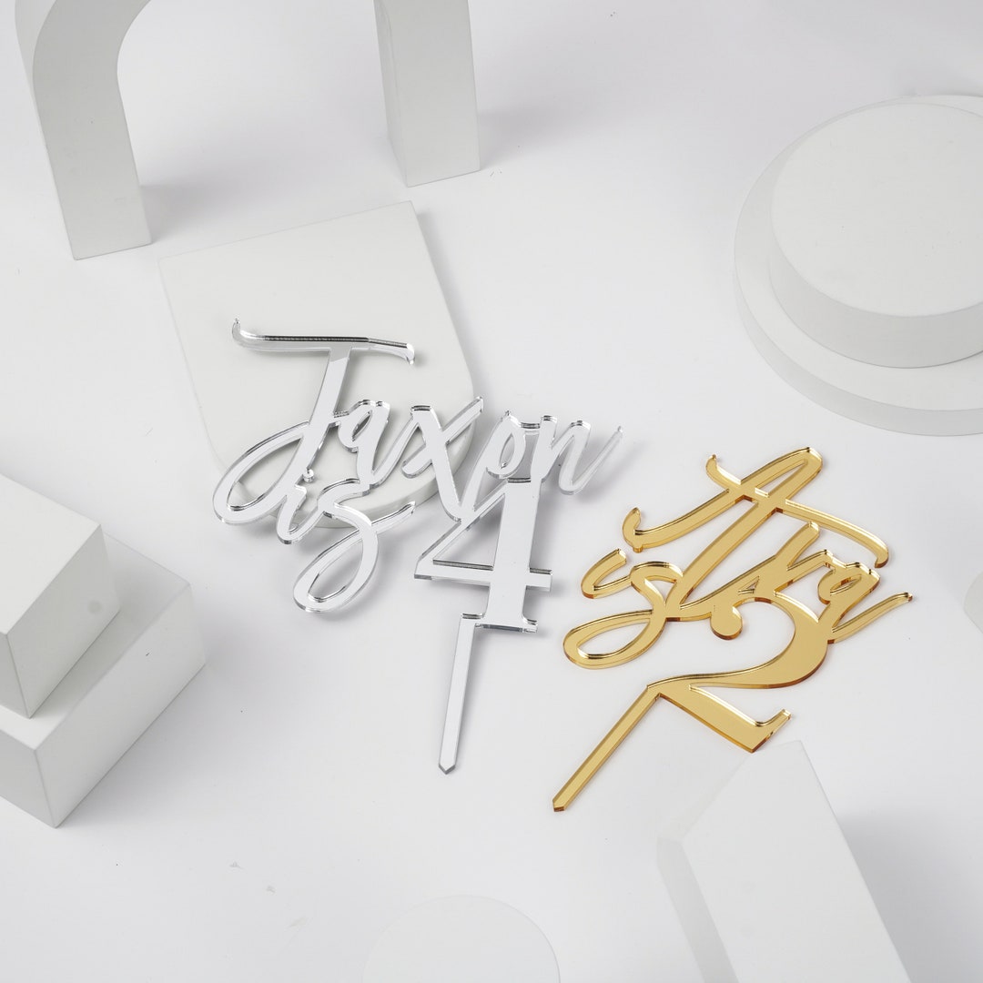 Personalised Name and Age Birthday Cake Topper, Mirror Acrylic Cake ...