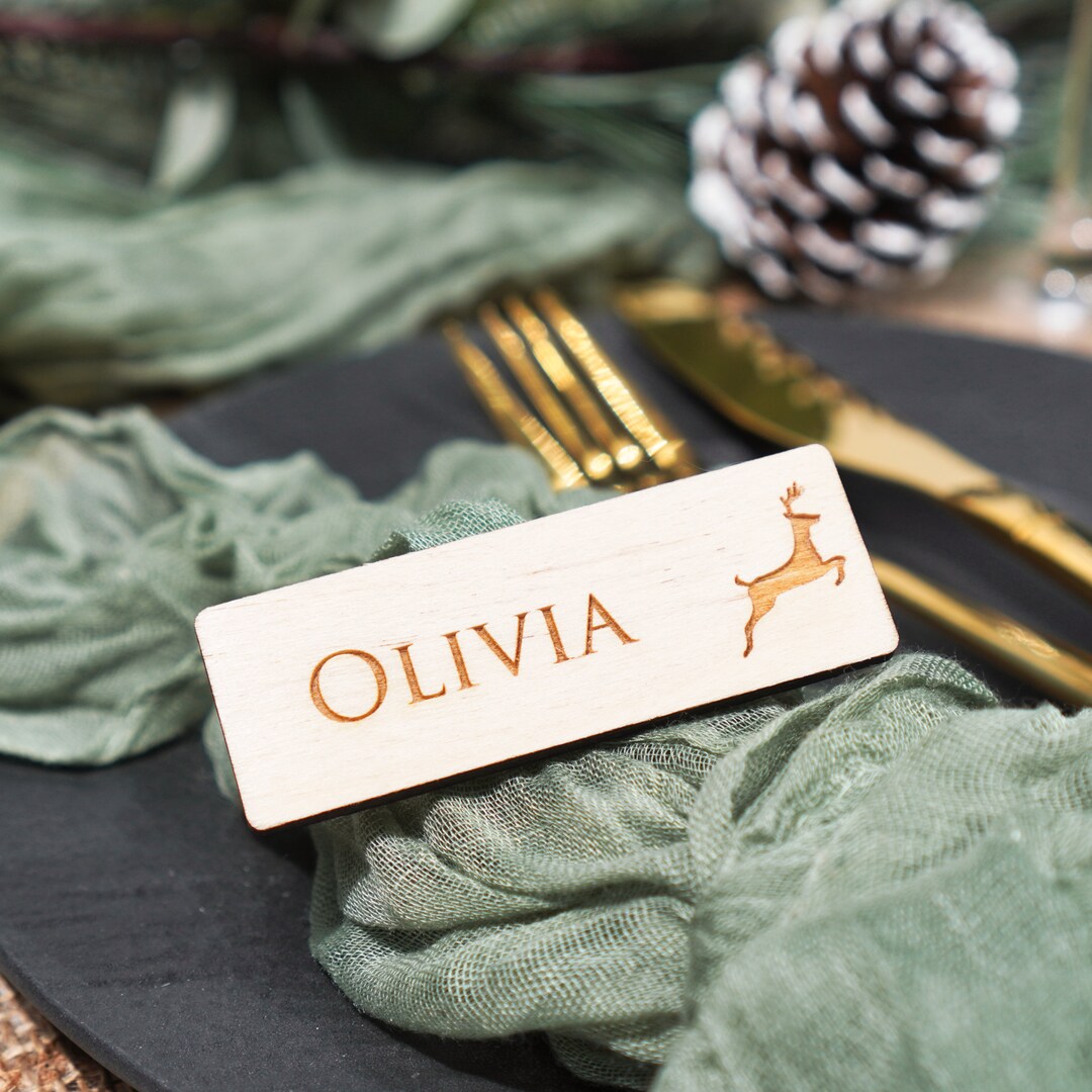 Personalised Christmas Place Card Acrylic Wooden Christmas Place Name ...