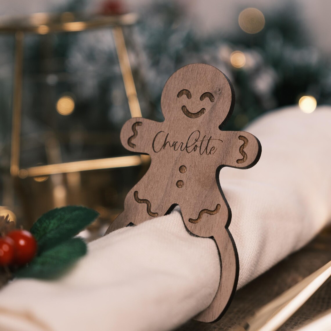 Gingerbread Man Festive Napkin Rings Personalised Christmas Table ...