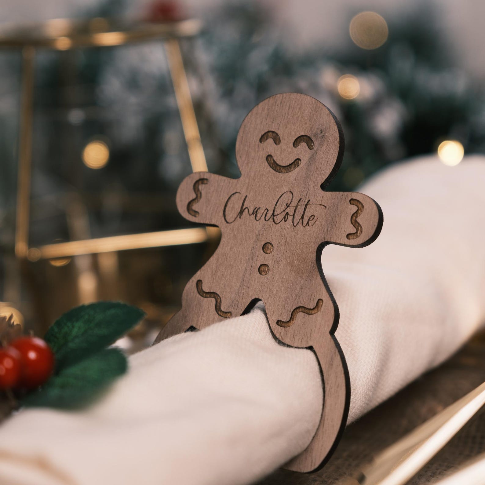 Gingerbread Man Festive Napkin Rings Personalised Christmas Table ...