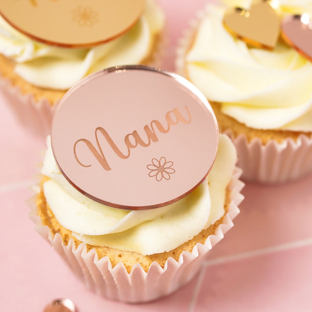 Mirror Acrylic Cupcake Topper Nana Nan Birthday Cake Disc Acrylic Cake ...