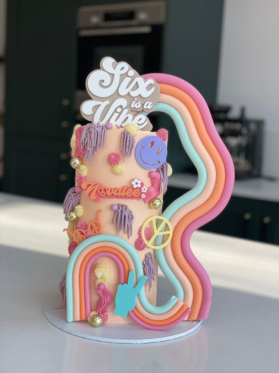 Groovy Cake Topper Set Six Five is a Vibe Personalised Acrylic Hippy ...