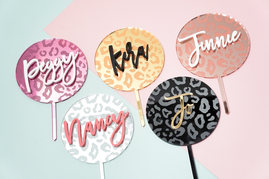 Leopard Print Cake Topper Acrylic Paddle Double Layer Name Personalised ...