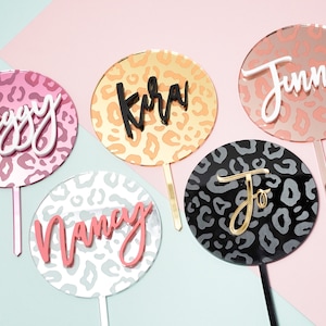 Leopard Print Cake Topper Acrylic Paddle Double Layer Name Personalised ...