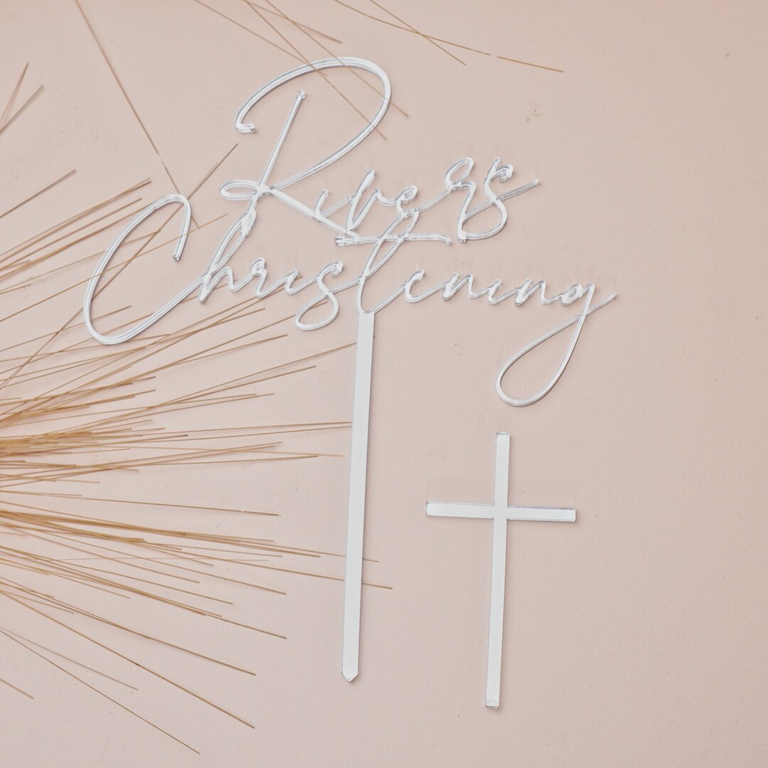 Personalised Christening Cake Topper With Separate Cross Charm Set ...