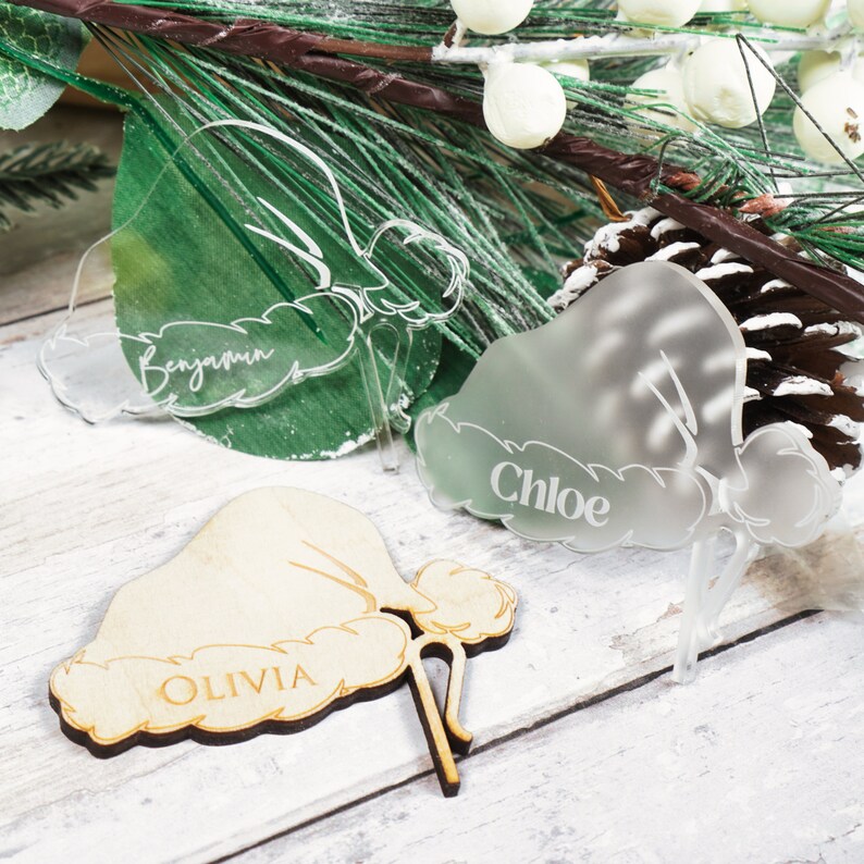 Personalised Santa Hat Christmas Name Place Drink Glass Name Tags Place ...