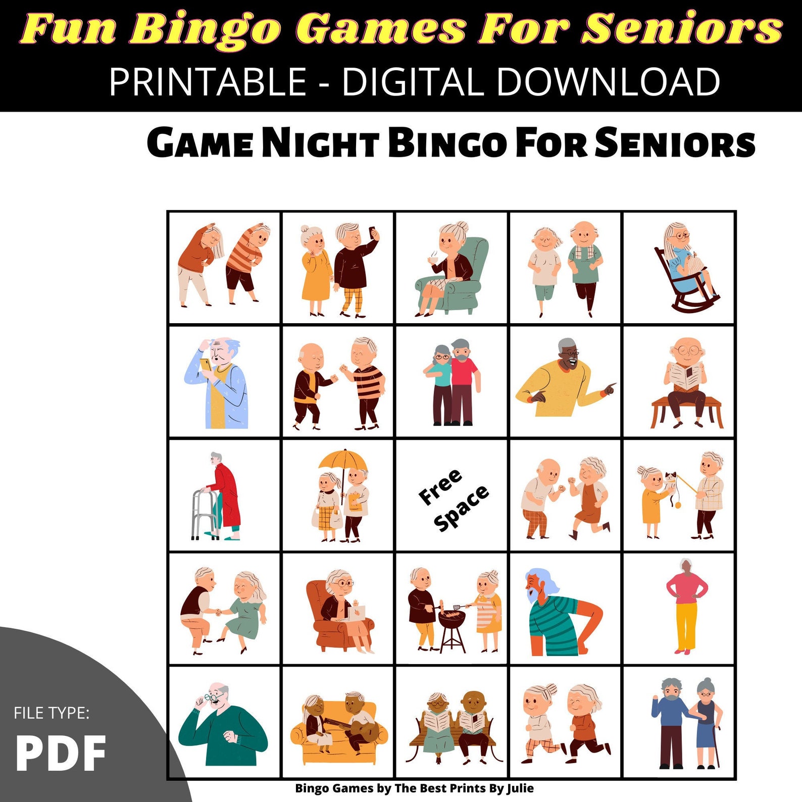 Fun Bingo Games For Seniors Bingo Digital Download Senior Etsy