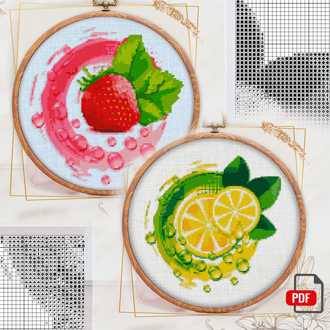 Cross Stitch Pattern "lemon and Strawberry " DMC Cross Stitch Chart ...