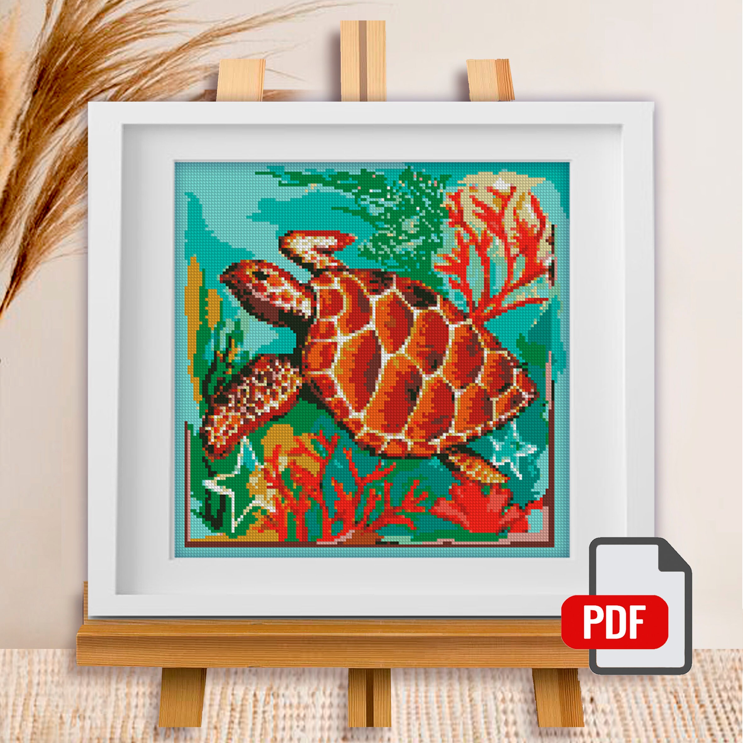 Cross Stitch Pattern "sea Turtle With Corals" Needlepoint Pattern ...