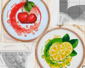 Cross Stitch Pattern "lemon and Strawberry " DMC Cross Stitch Chart ...