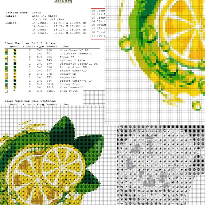 Cross Stitch Pattern "lemon and Strawberry " DMC Cross Stitch Chart ...