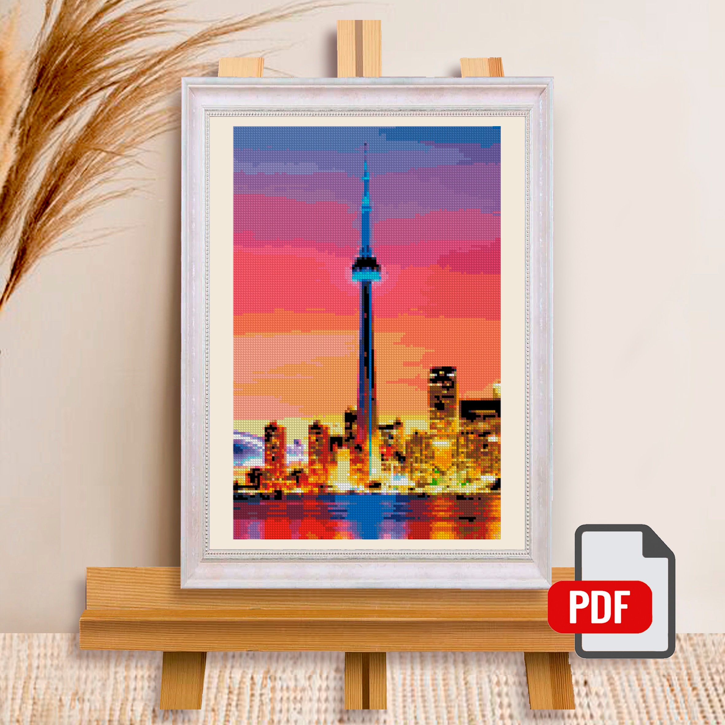 Cross Stitch Pattern "toronto CN Tower. Sunset" DMC Cross Stitch Chart ...