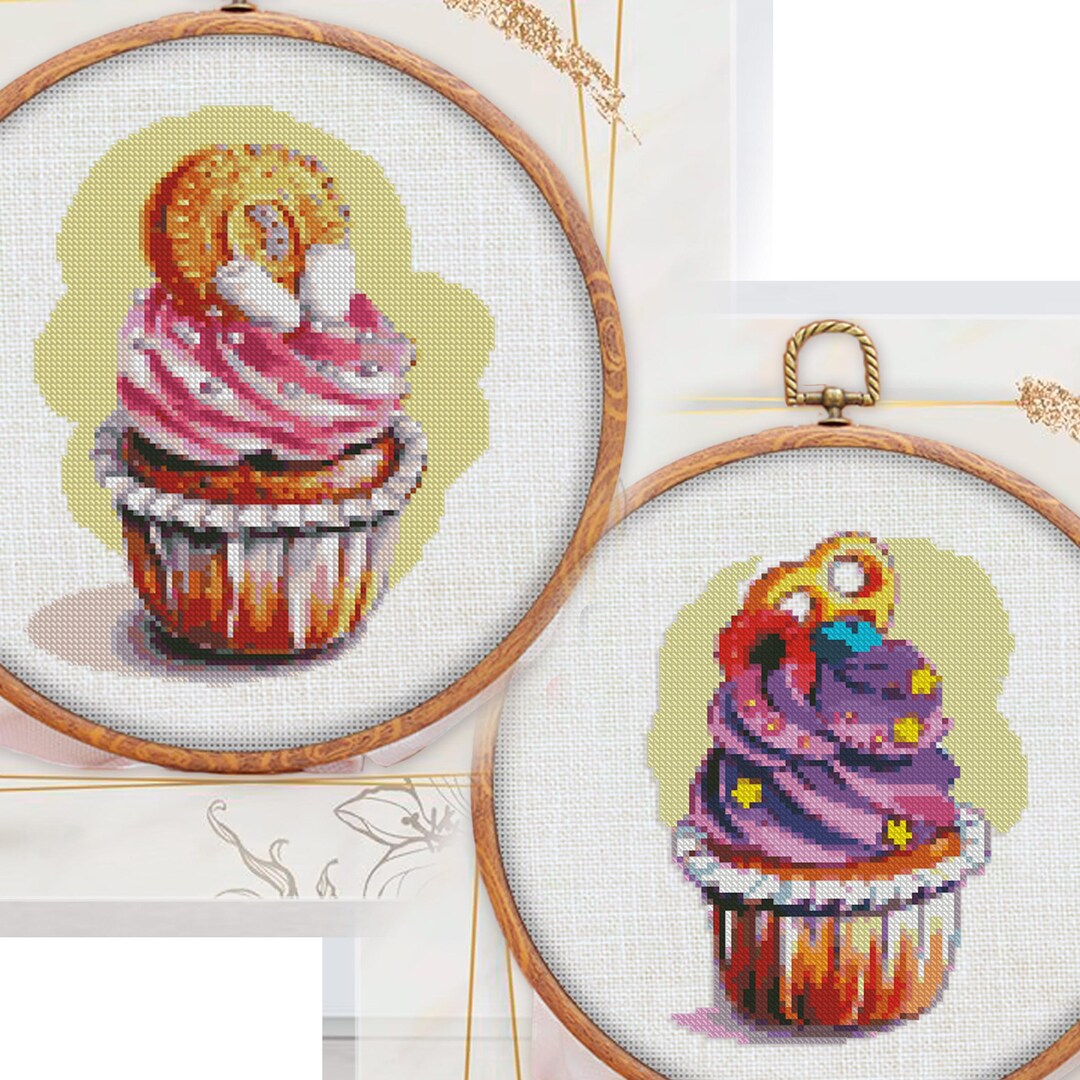 Cross Stitch Pattern "cake-pink and Cake-purple " DMC Cross Stitch ...