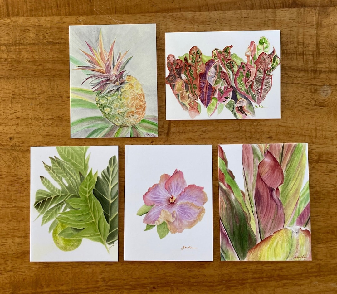 KALAKOA Hawaii Botanical Variety Blank Note Cards - Set of 5. Pineapple ...