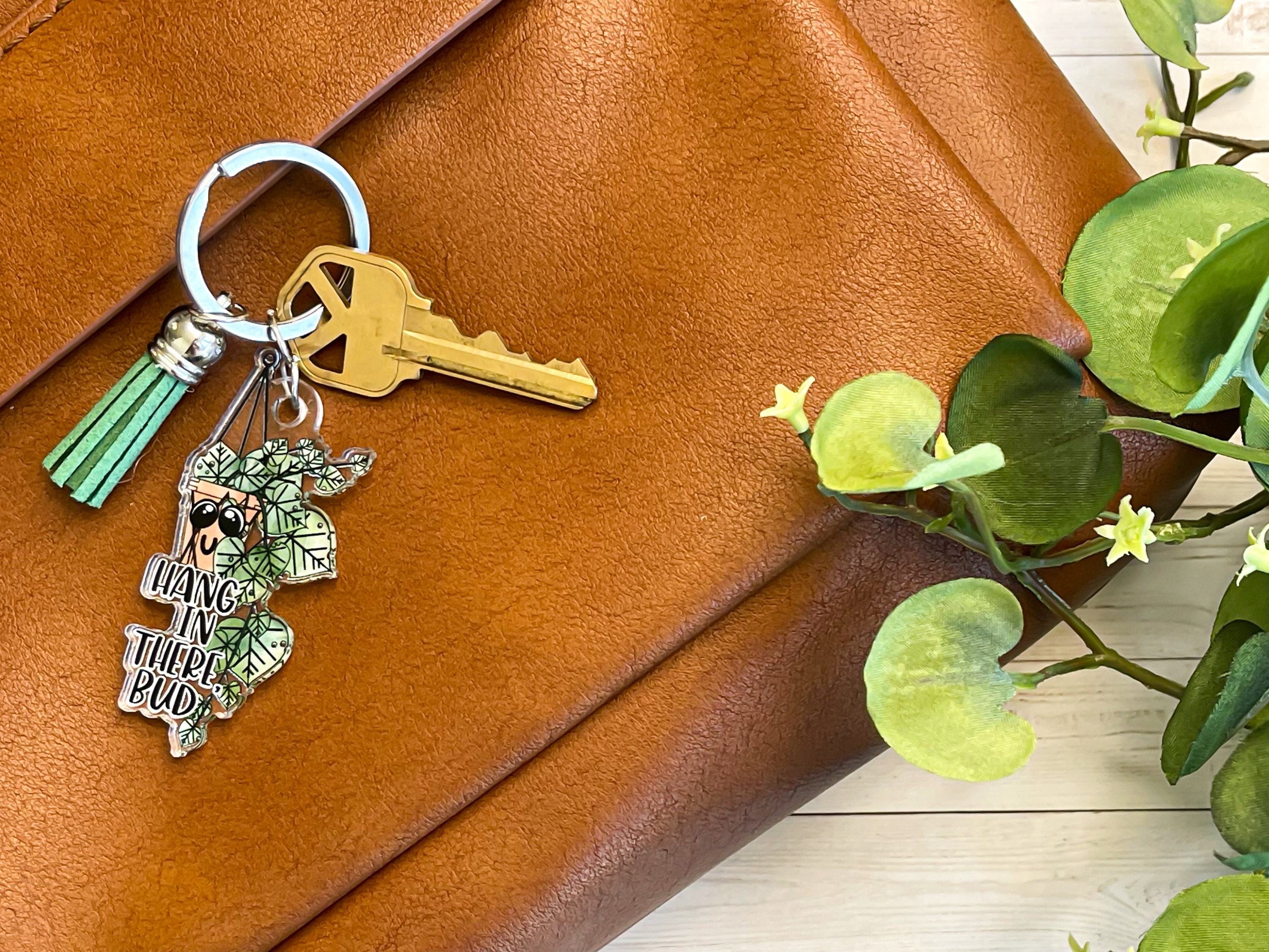Hang In There Bud Plant Keychain Acrylic Keychain for | Etsy