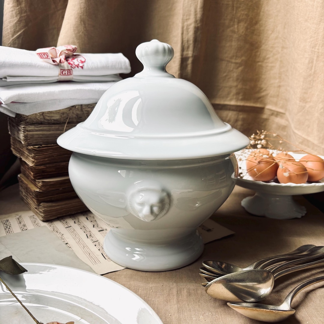 Vintage White Limoges Porcelain Soup Tureen With Lion Head Handle ...