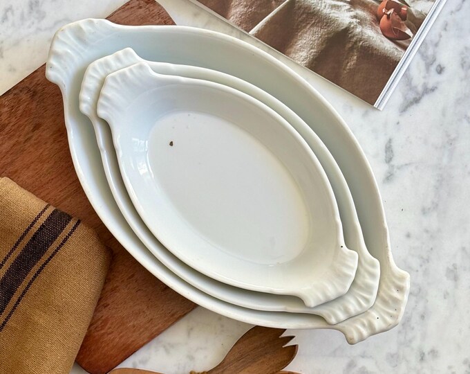 Set of 3 Beautiful Vintage Oval Gratin Dishes, With Embossed Handles ...