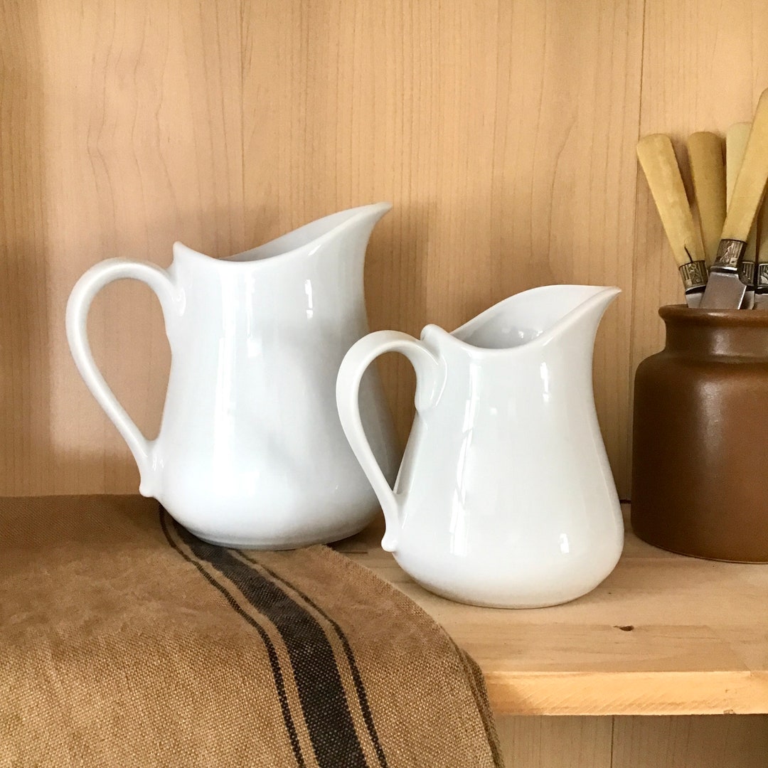 2 Vintage Pitchers in White and Hard Porcelain, Apilco - Etsy