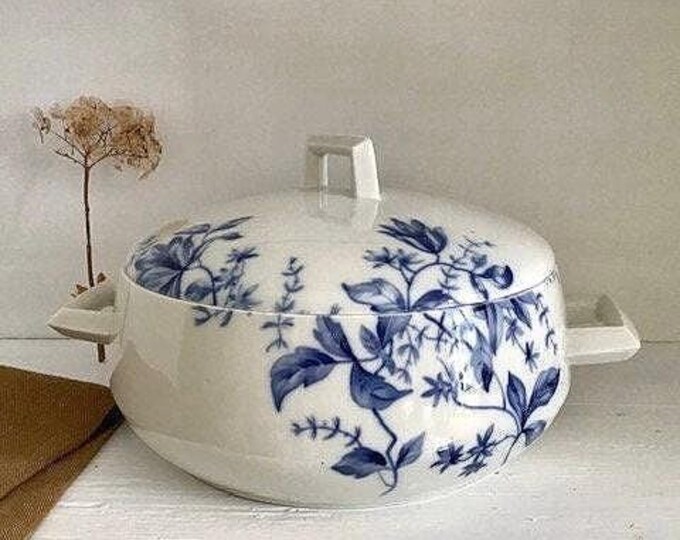 Antique Porcelain Soup Tureen With Beautiful Blue Floral Decoration on ...