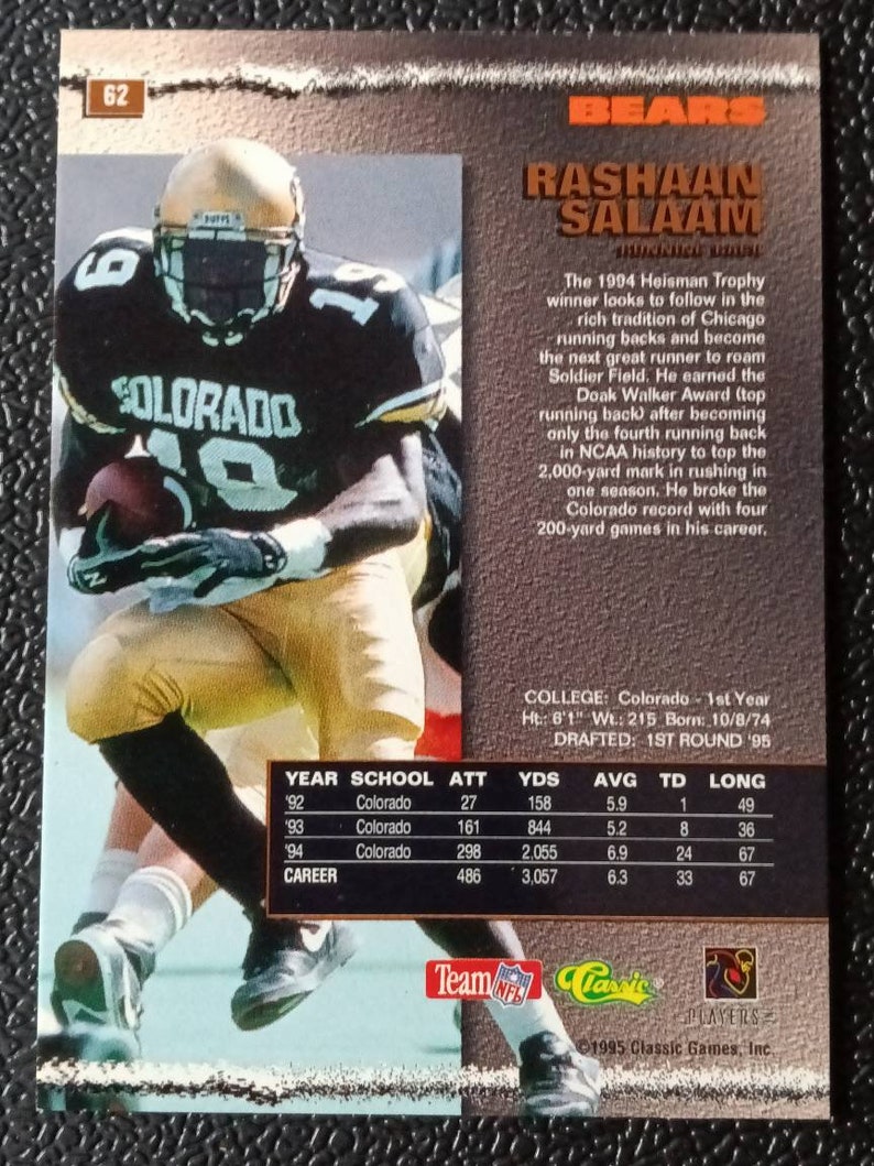 Rashaan Salaam Rookie Card - Etsy