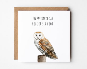 Owl Birthday Card Wise Owl With Balloons and Party Hat, Bird of Prey ...