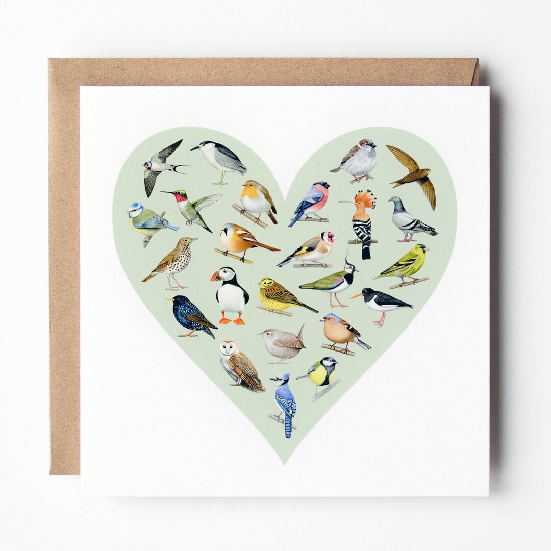 Heart Shaped Birds Card - Anniversary Card - Thank You Card - Etsy
