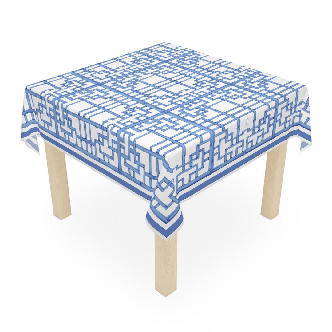 Tablecloth(poly) - Light Blue Bamboo Trellis Frame - Etsy