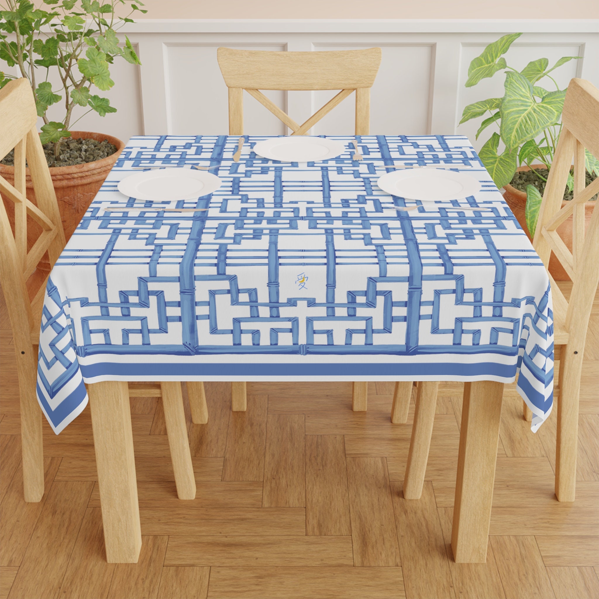 Tablecloth(poly) - Light Blue Bamboo Trellis Frame - Etsy