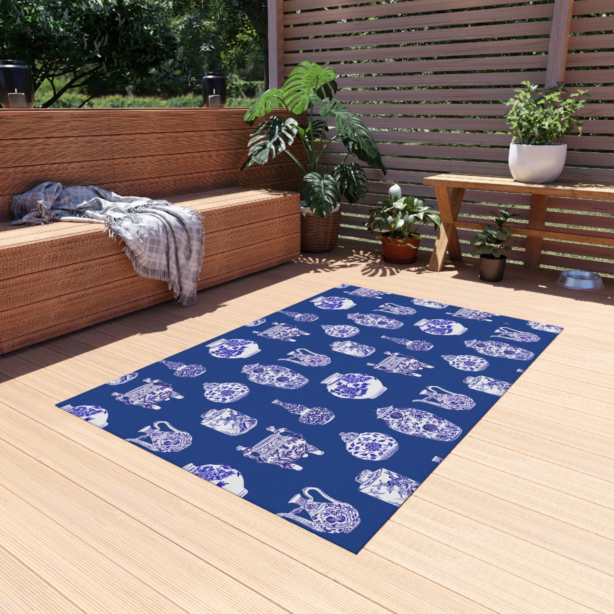Outdoor Rug Blue and White Ginger Jars Chinoiserie Outdoor Rug - Etsy