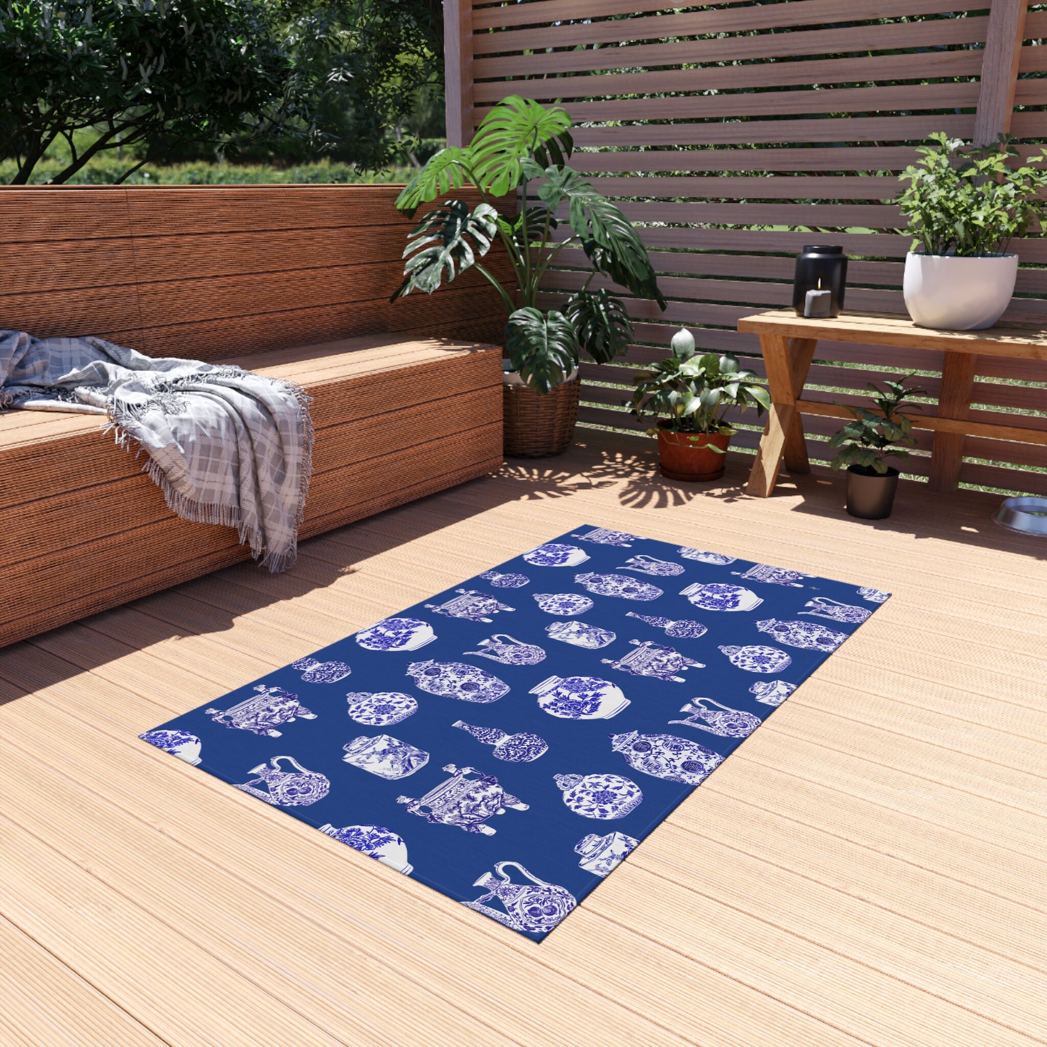 Outdoor Rug Blue and White Ginger Jars Chinoiserie Outdoor Rug - Etsy