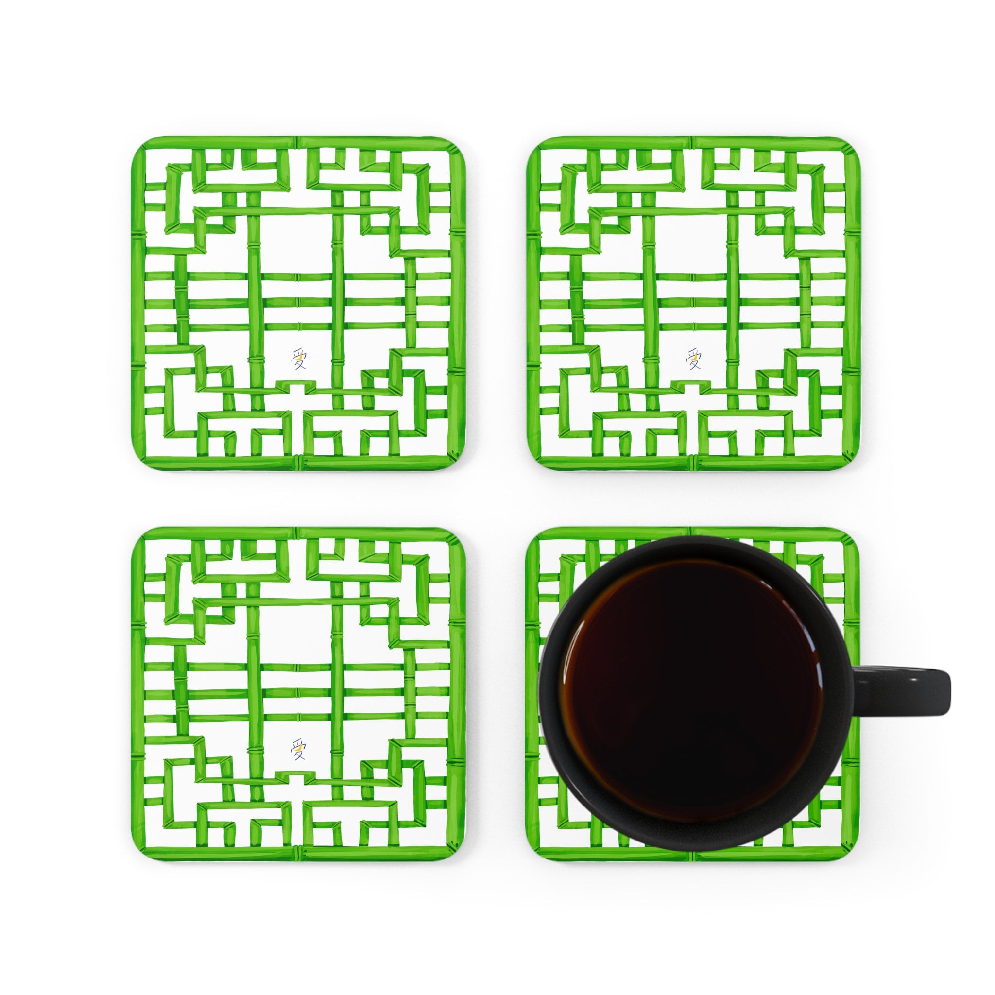 Coaster Set- Green and White Chinoiserie Chic Bamboo Chinese Pagoda ...