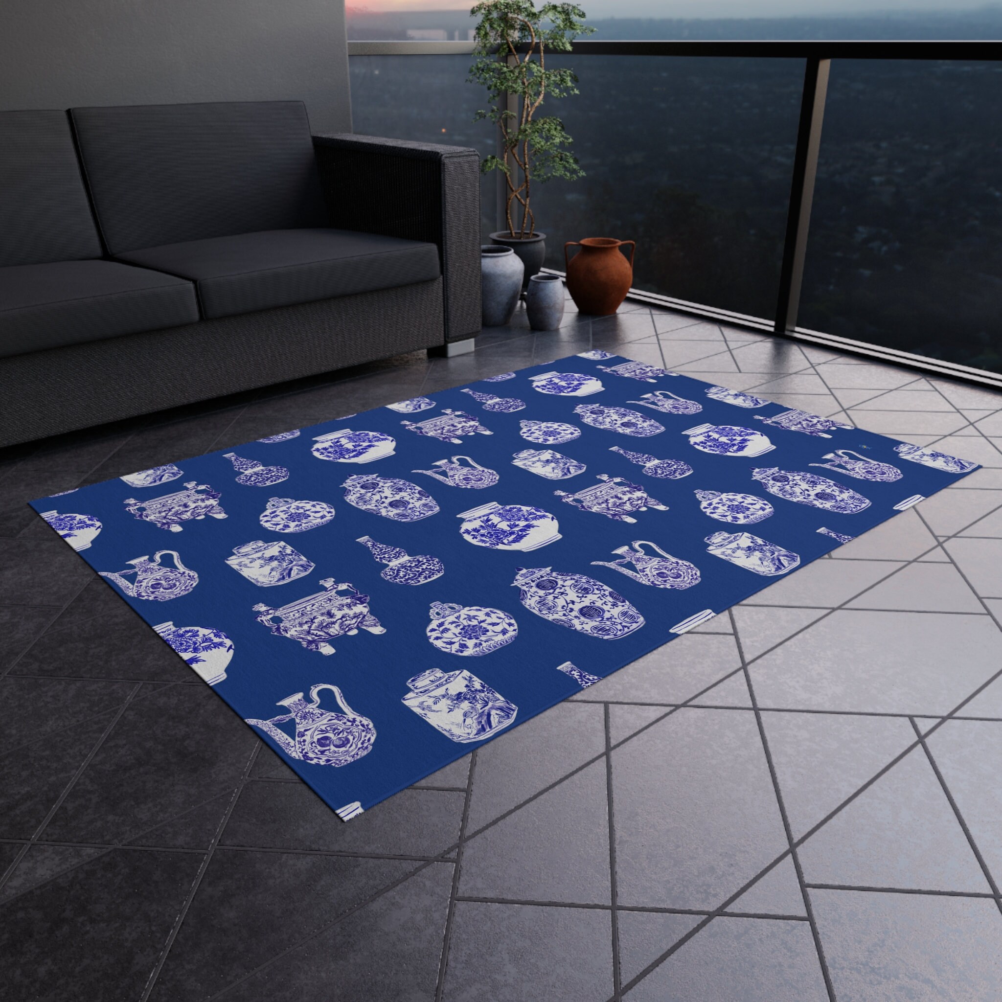 Outdoor Rug Blue and White Ginger Jars Chinoiserie Outdoor Rug - Etsy